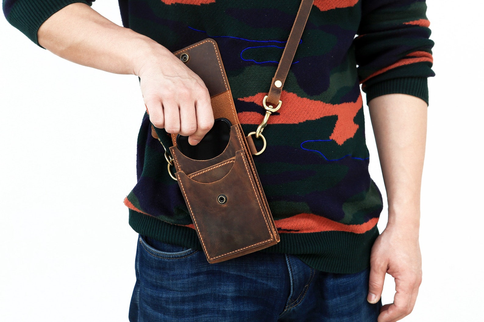 Personalized Leather Crossbody Phone Bag Purse Wallet - Etsy