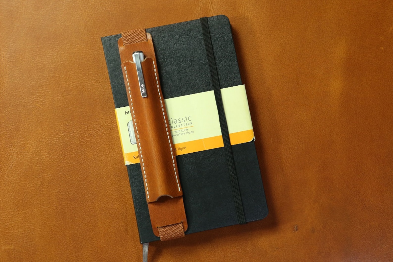 Vegetable Tanned Leather Pen Pencil Holder Quiver for Moleskine Classic ...
