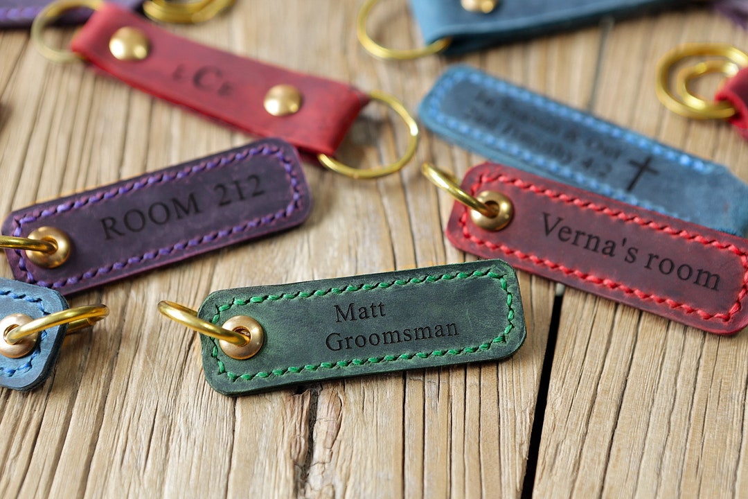 Personalized Leather Keychain Key Chain , Engraved Custom Key Tags ...