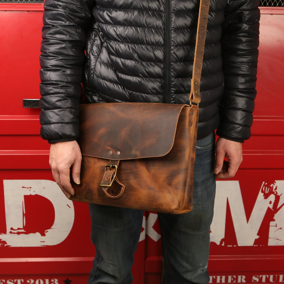Vintage Rustic Town Leather Messenger Shoulder Bag With Adjustable ...