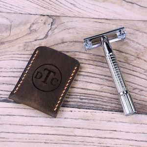 Personalized Leather Double Edge Razor Travel Case , Distressed Brown ...