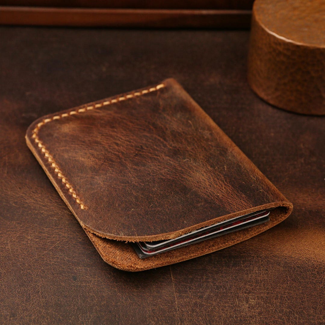 Minimalist Leather Credit Card Sleeve Holder / Personalized Slim ...