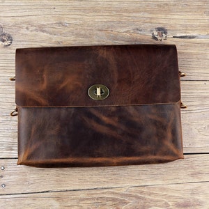 Brown Distressed Leather Computer Bag , Real Full Grain Leather Laptop ...