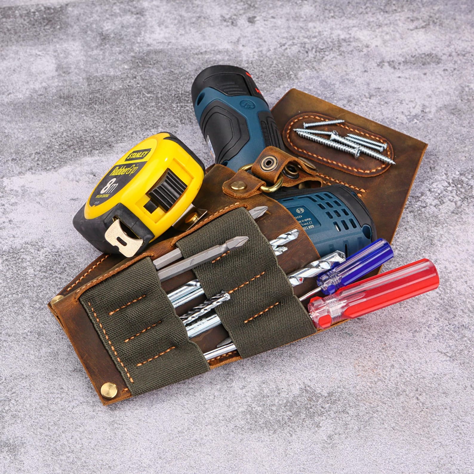 Personalized Rustic Genuine Leather Cordless Compact Drill Holder for ...