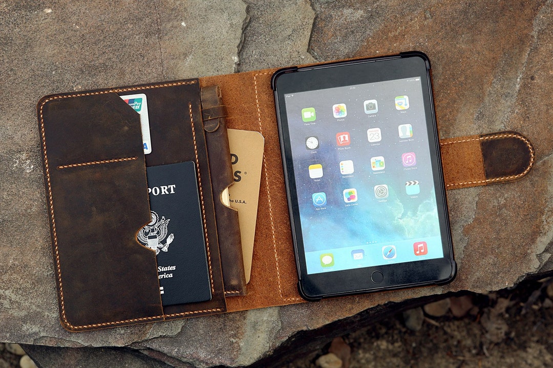 Handmade Leather iPad Mini 7 6 5 Case With Pencil Holder Custom Leather ...
