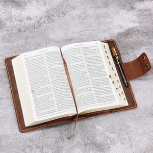 Engraved Leather KJV Holy Bible Cover With Handle, Personalized Bible ...
