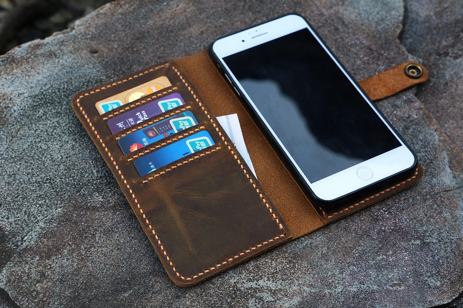 Personalized Removable Magnetic Distressed Leather iPhone Wallet Cover ...