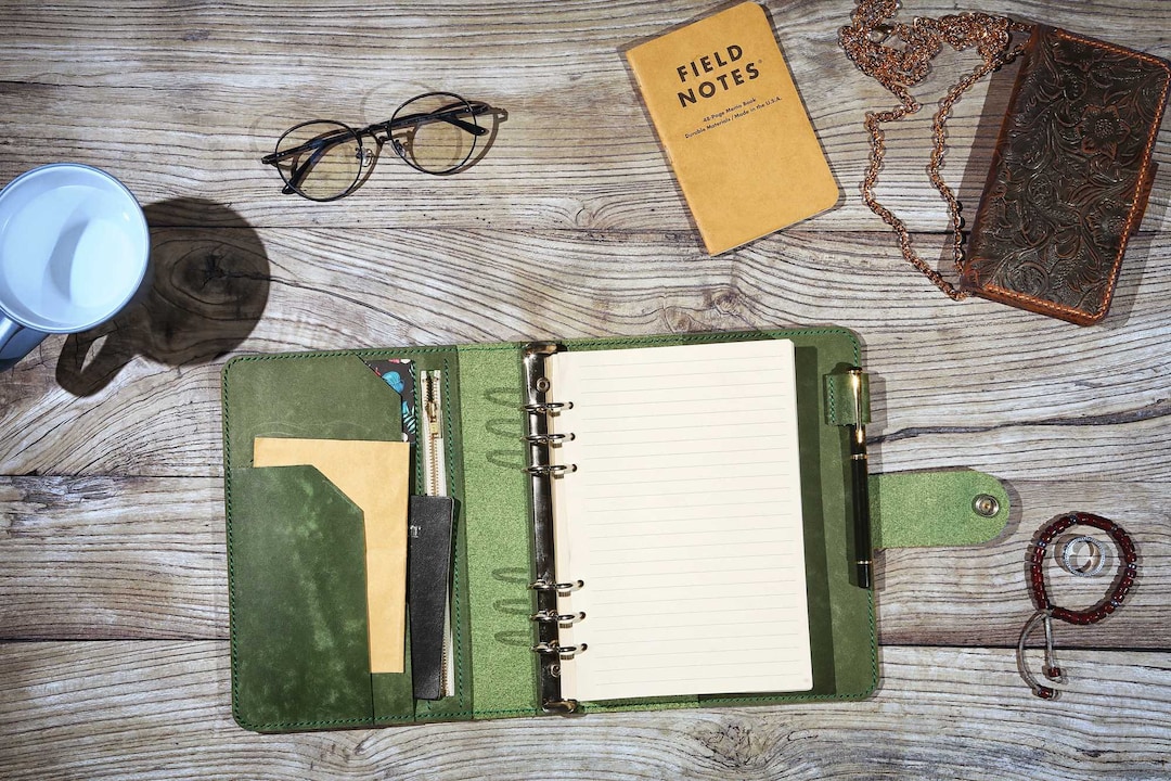 Retro Green Veg Tan Leather Notebook , Refillable Leather Binder ...