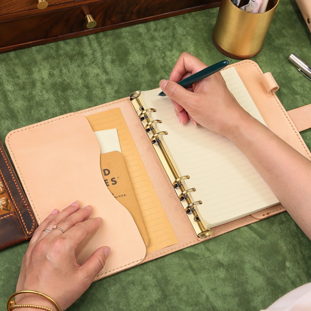 Personalized A5 A6 Tan Leather Refillable Planner Binder, 6 Ring ...