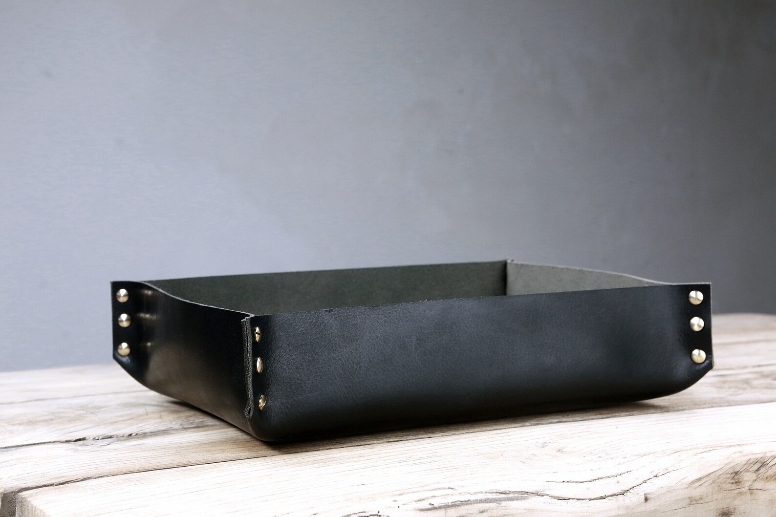 Personalized Large Black Gray Leather Tray , Blue Green Leather Desk ...