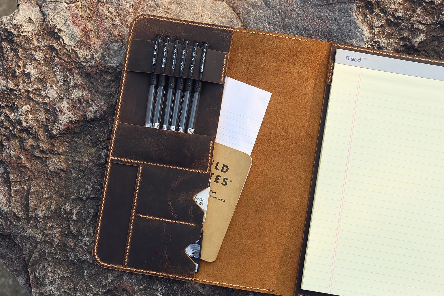 Personalized Vintage Real Leather Business Portfolio Notepad Folder ...