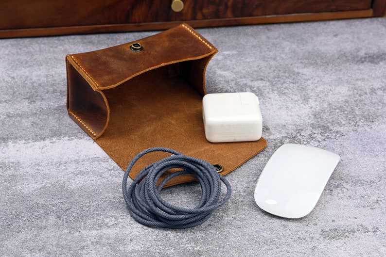 Vintage Magic Mouse Charger Organizer Case , Leather Organise Case ...