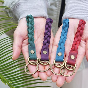 Vintage Distressed Braided Leather Keychain Key Fob - Customized With ...