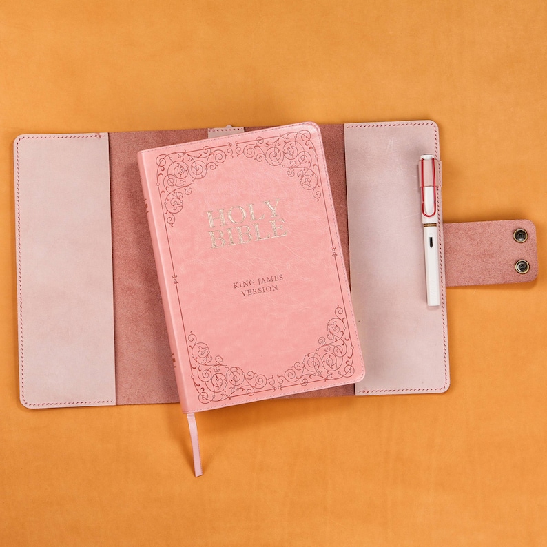 Pink Genuine Leather Bible Case Cover With Handle for KJV Full Size GP ...