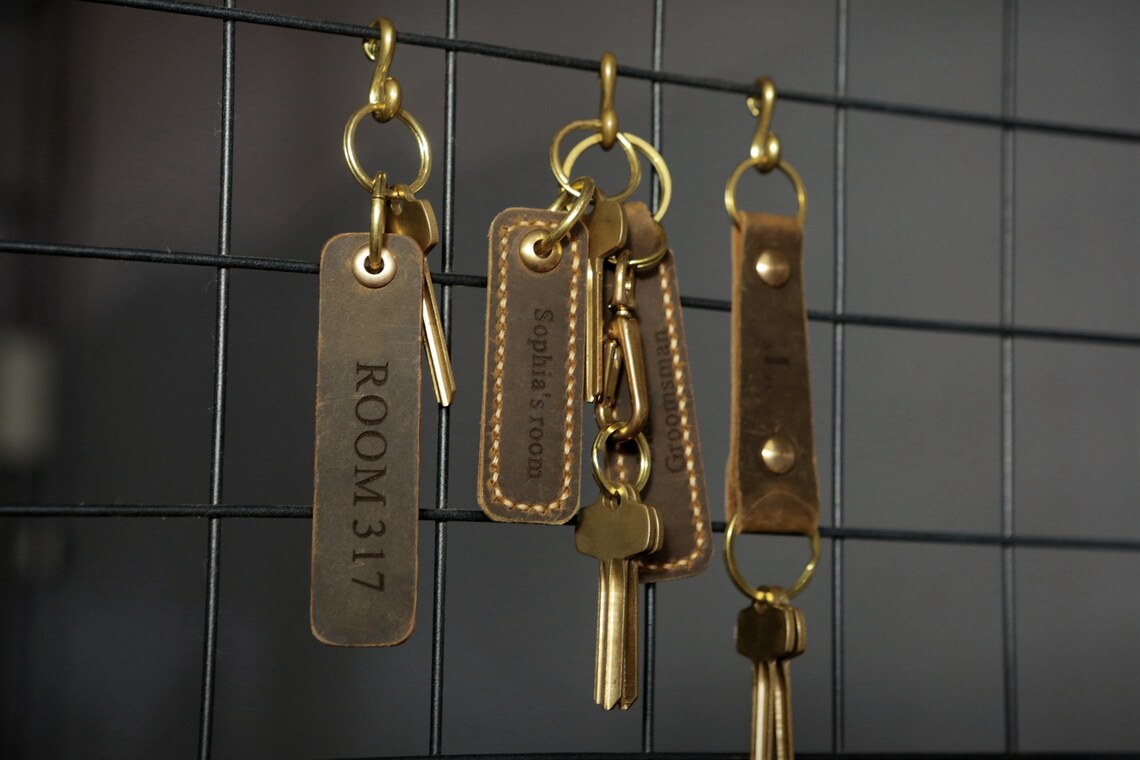 Personalized Brown mens leather keychain men custom car key | Etsy