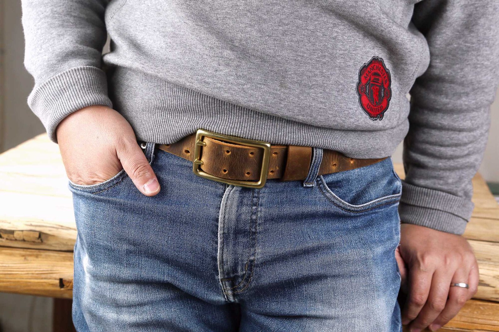 Heavy Duty Thick Double Prong Leather Belt , Rustic Double Hole Full ...