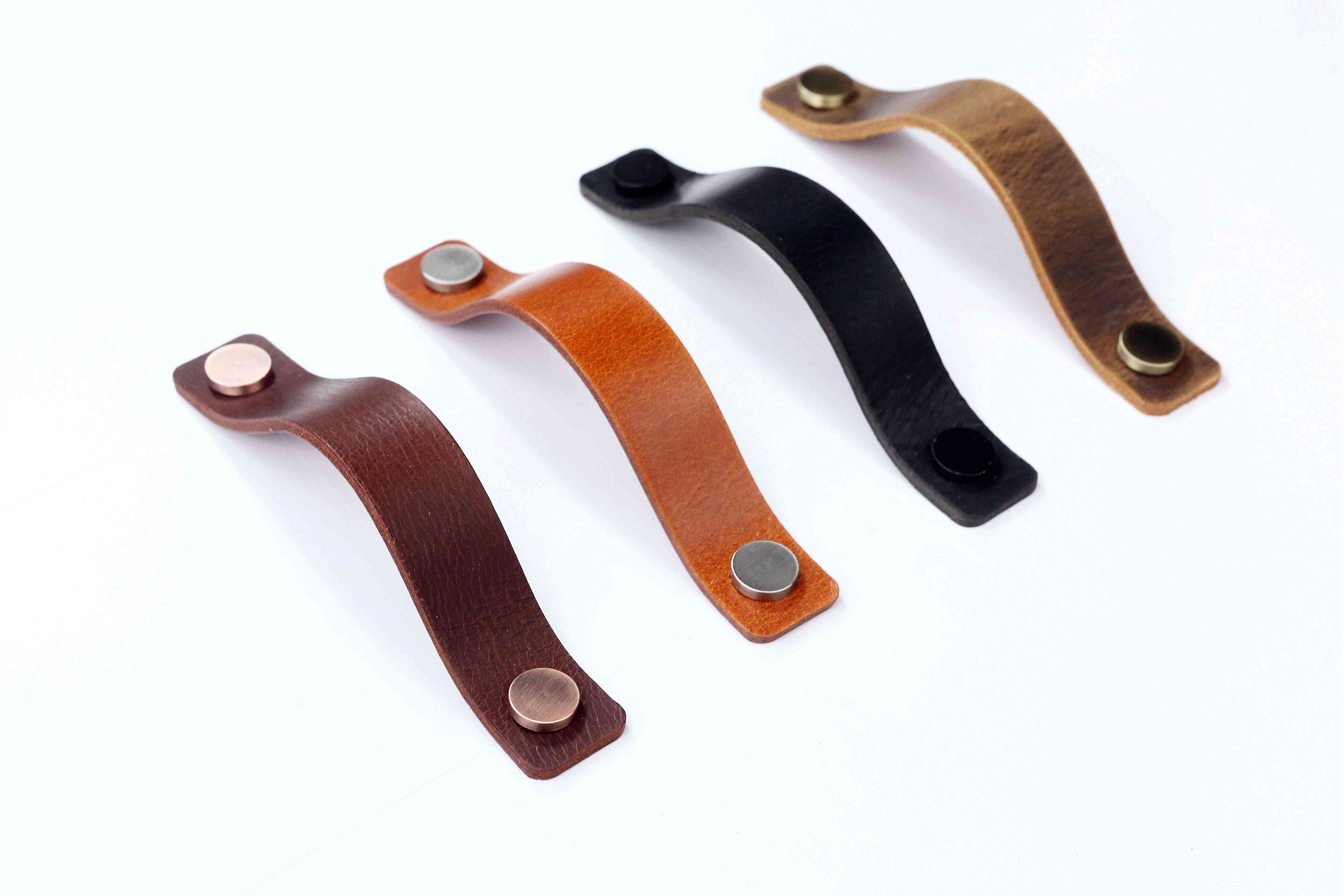 Premium Full Grain Leather Dresser Handles Drawer Pulls Furniture ...