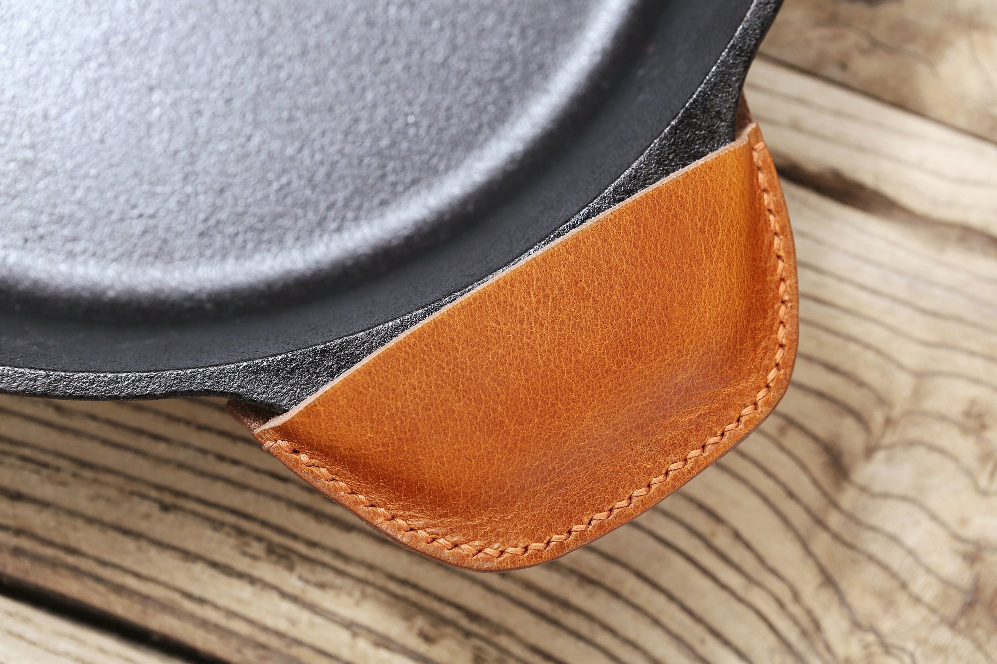 SET of 2 Brown Vegetable Tanned Leather Pot Handle Cover for Lodge Cast ...