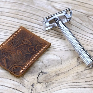 Personalized Leather Double Edge Razor Travel Case , Distressed Brown ...