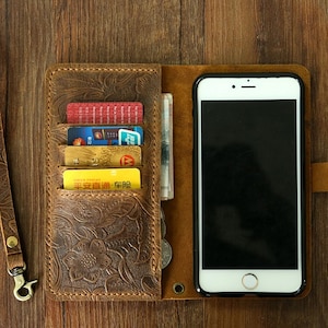 Women embossing leather Wristlet iPhone 6s wallet case iPhone | Etsy