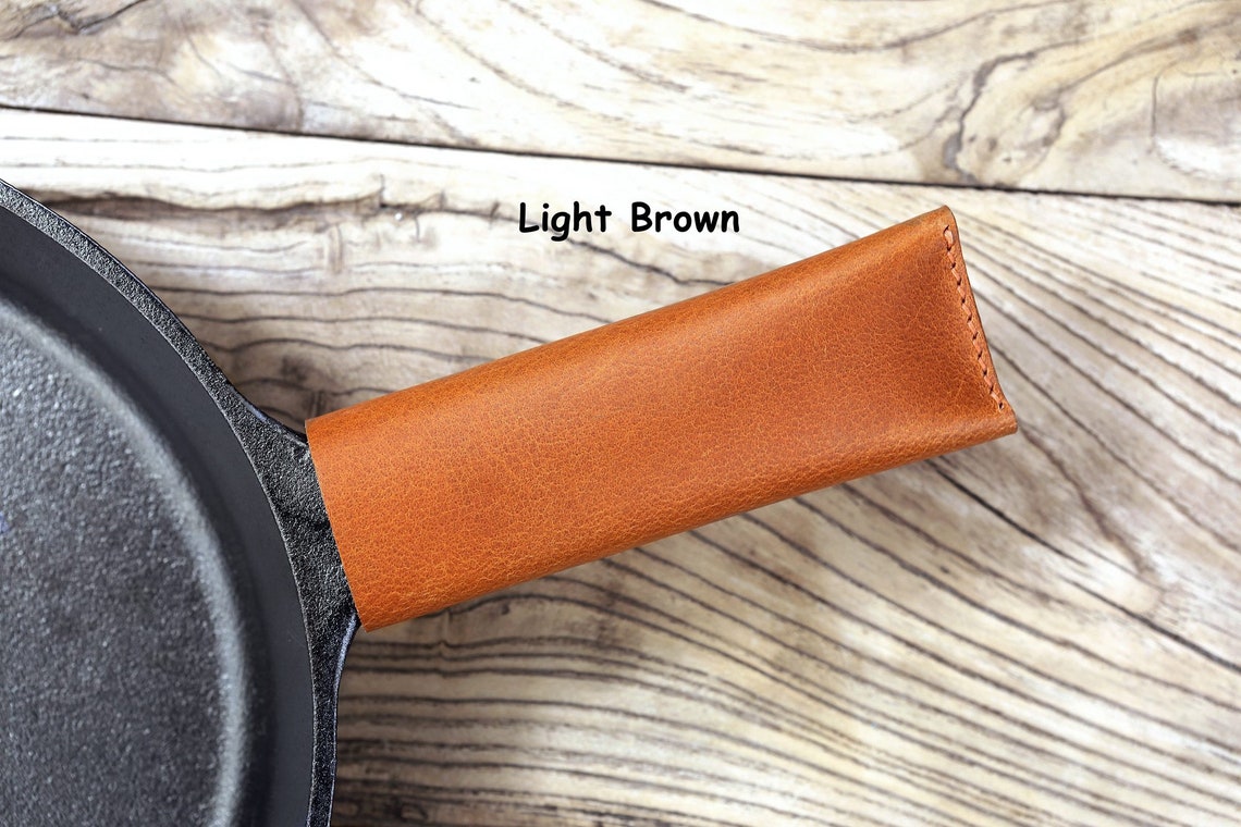 Personalized Leather Cast Iron Skillet Handle Cover , Leather Long Pot ...