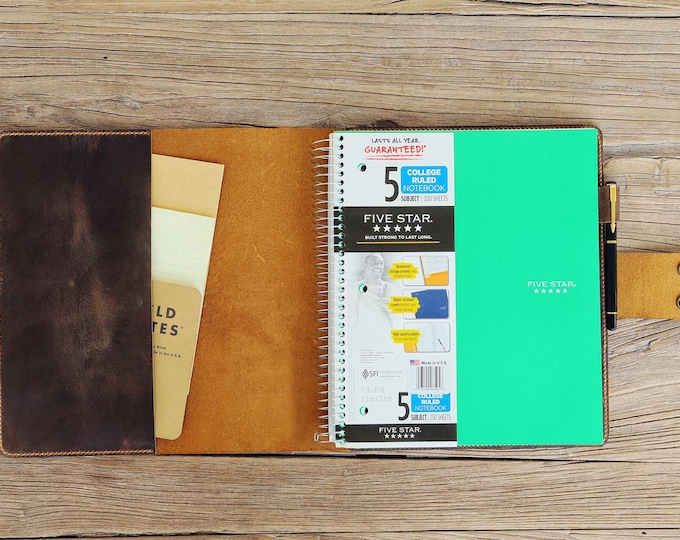 Rustic Leather Cover Case for 5 Five Star Spiral Notebooks Leather ...