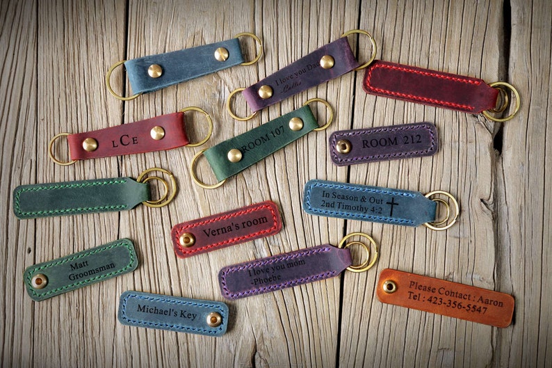 Personalized Leather Keychain Key Chain , Engraved Custom Key Tags ...