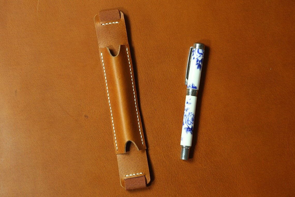 Vegetable Tanned Leather Pen Pencil Holder Quiver for Moleskine Classic ...