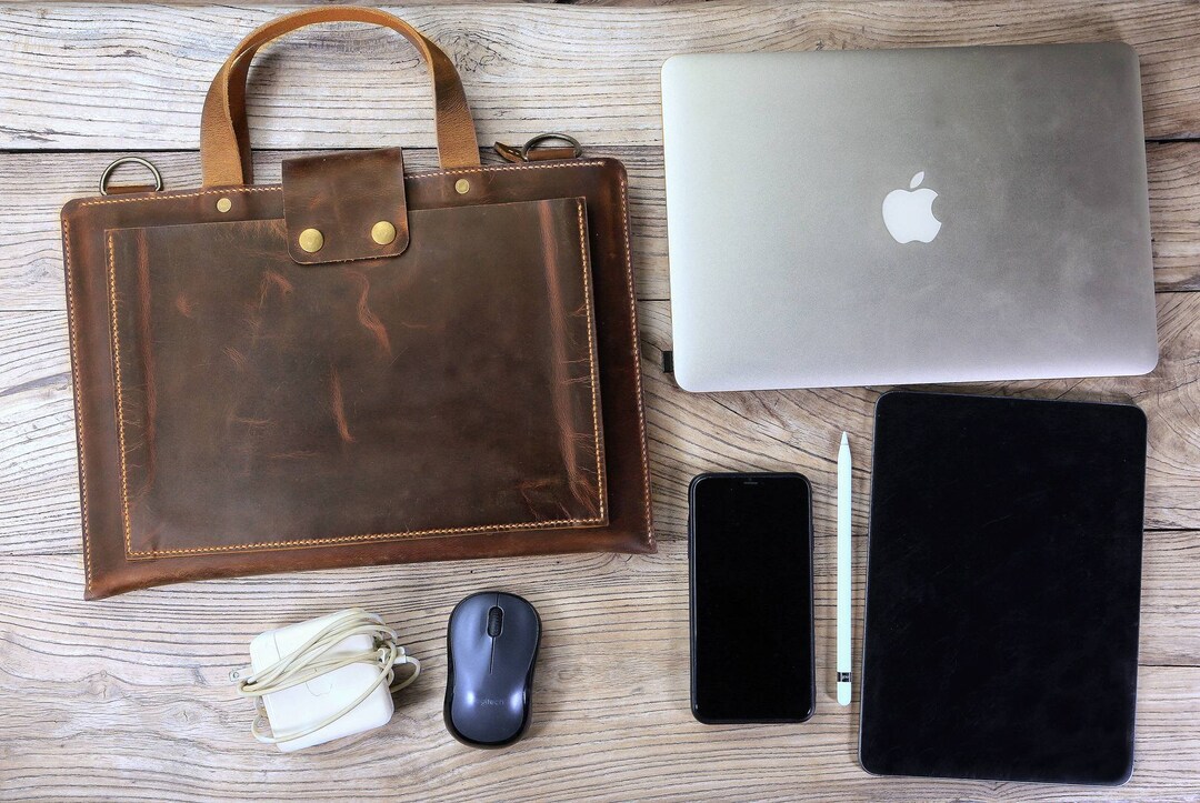 Personalized Hand Stitched Leather Slim Small Laptop Bag - Etsy
