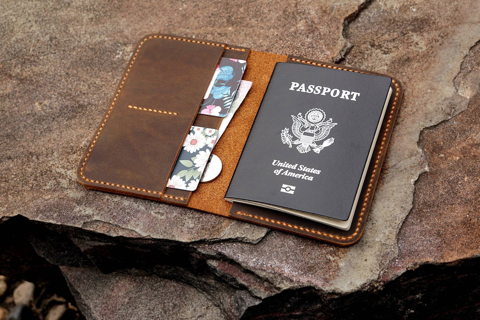 Hand Stitched Personalized Leather Passport Card Case / - Etsy