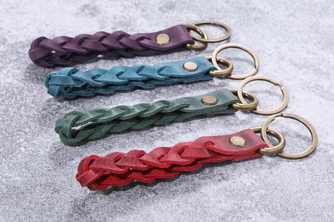 Vintage Distressed Braided Leather Keychain Key Fob - Etsy