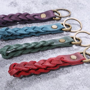 Vintage Distressed Braided Leather Keychain Key Fob - Customized With ...