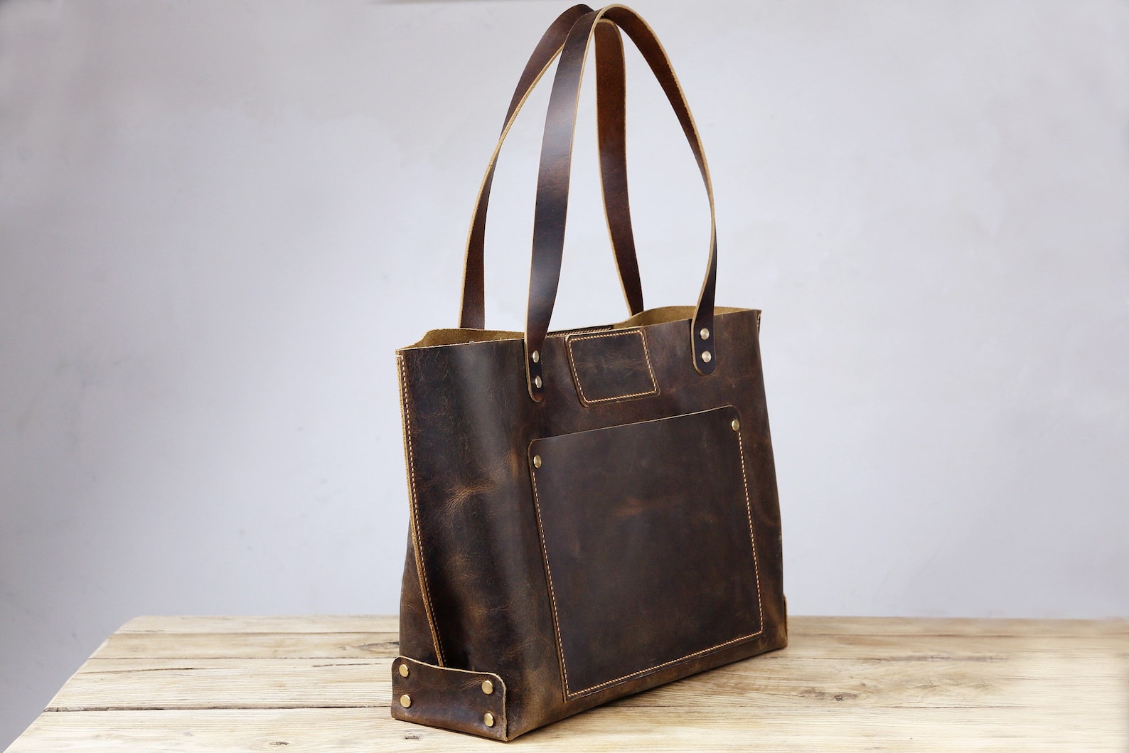 Vintage Leather Extra Large Tote Bags , Brown Genuine Leather Tote Bags ...