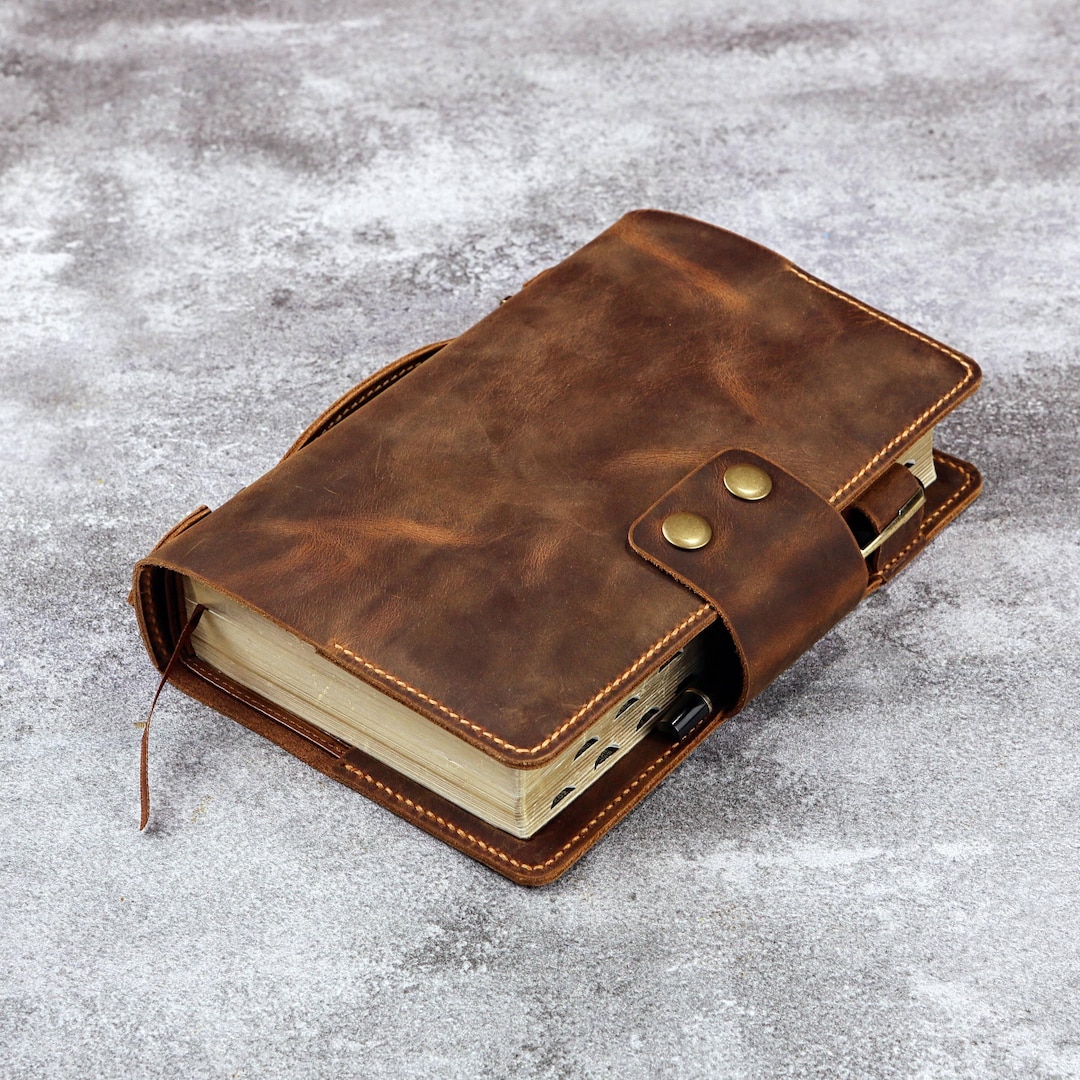 Engraved Leather KJV Holy Bible Cover With Handle, Personalized Bible ...