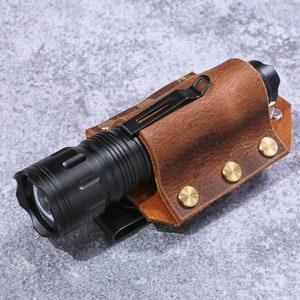 Personalized Full Grain Leather Flashlight Holster , Distressed Leather ...