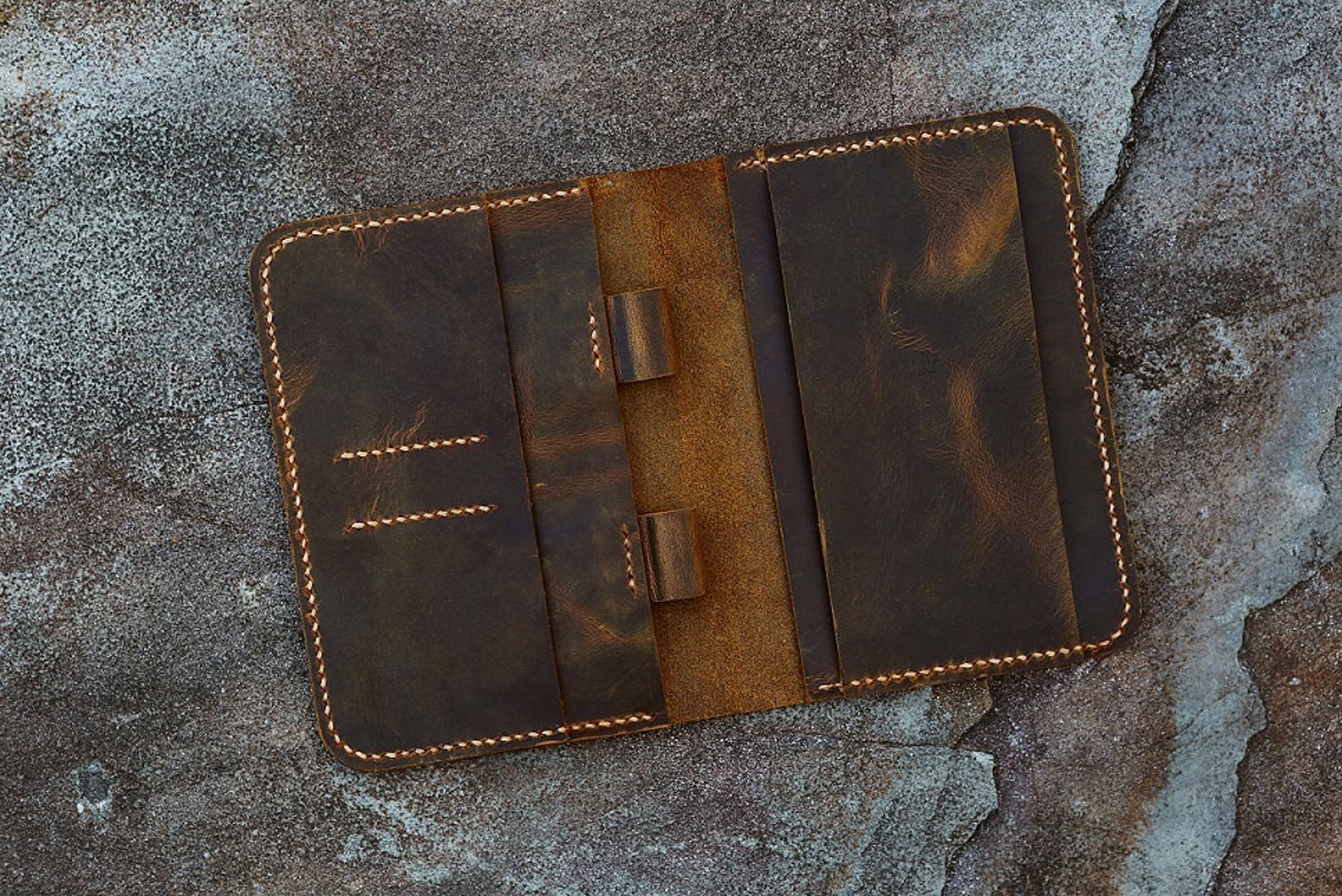 Vintage A6 Notebook Field Notes Leather Portfolio Cover / Distressed ...