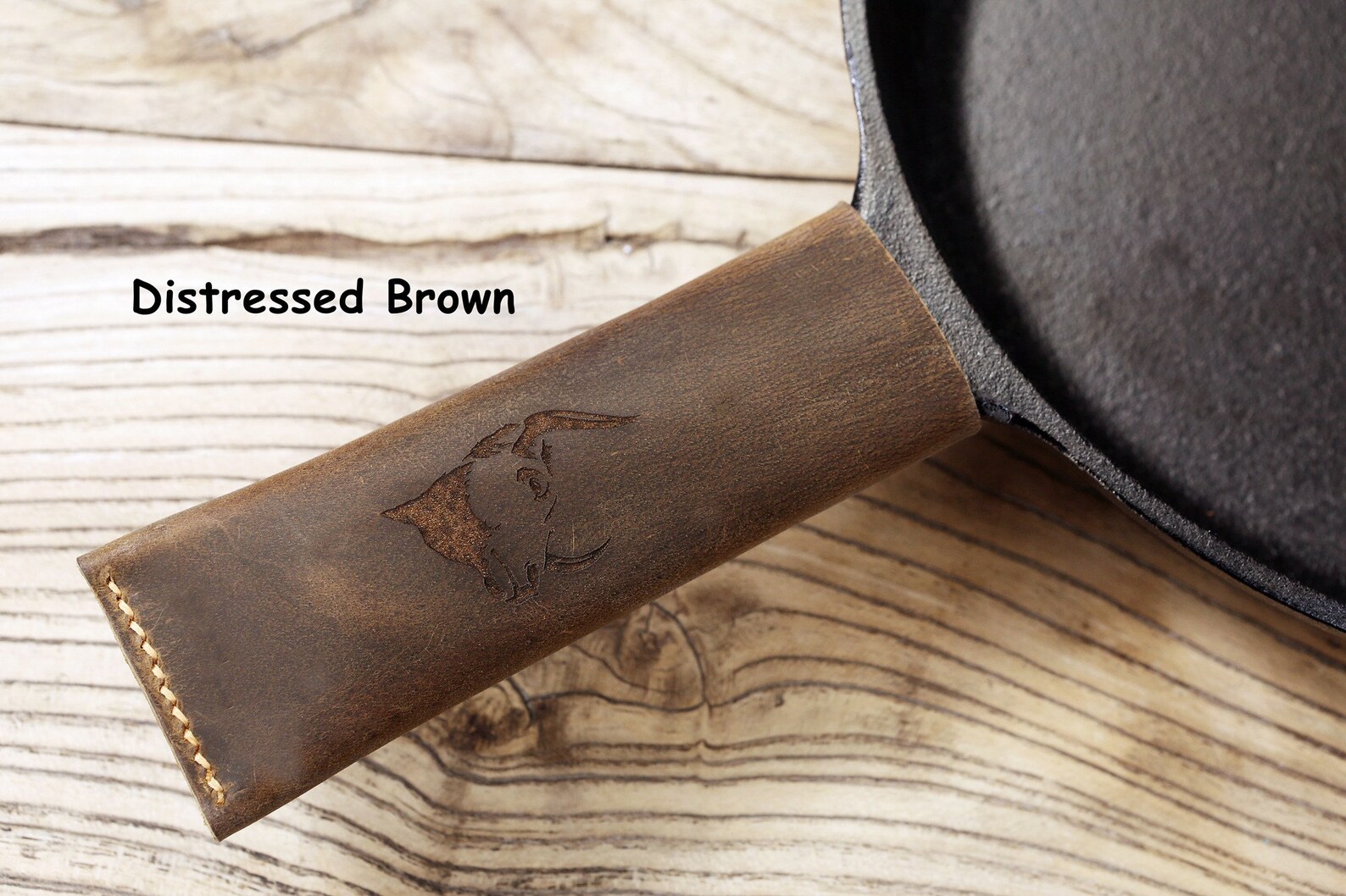 Personalized Leather Cast Iron Skillet Handle Cover , Leather Long Pot ...