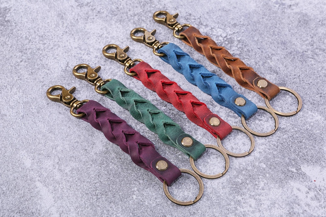 Personalised Braided Leather Keychain Key Fob With Hook Trigger Snap ...