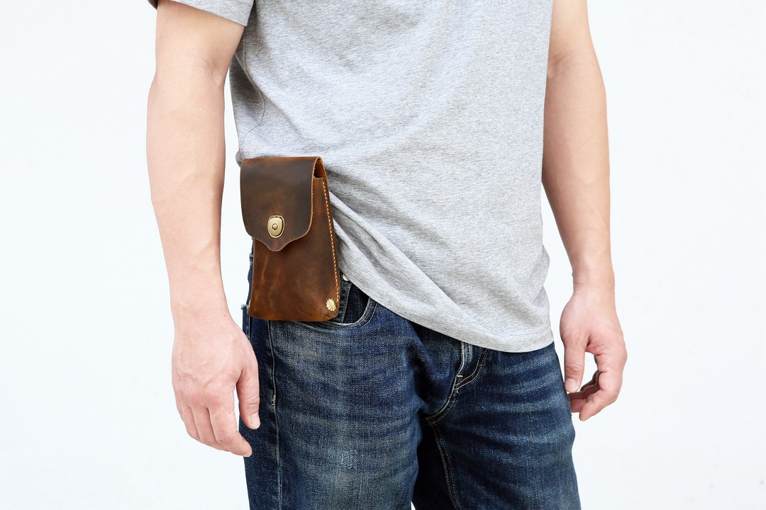 Distressed Leather Cell Phone Holster , Vertical Belt Phone Holder ...