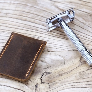 Personalized Leather Double Edge Razor Travel Case , Distressed Brown ...