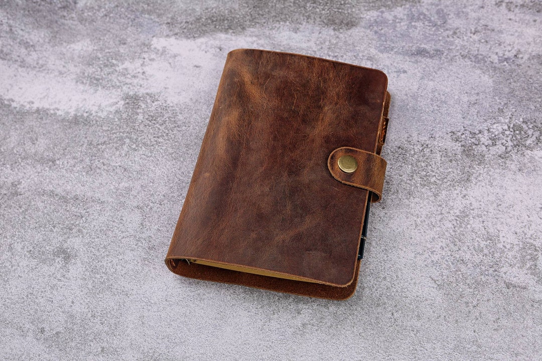Personalized Refillable 6 Ring Rustic Leather A6 Journal Cover With Pen ...