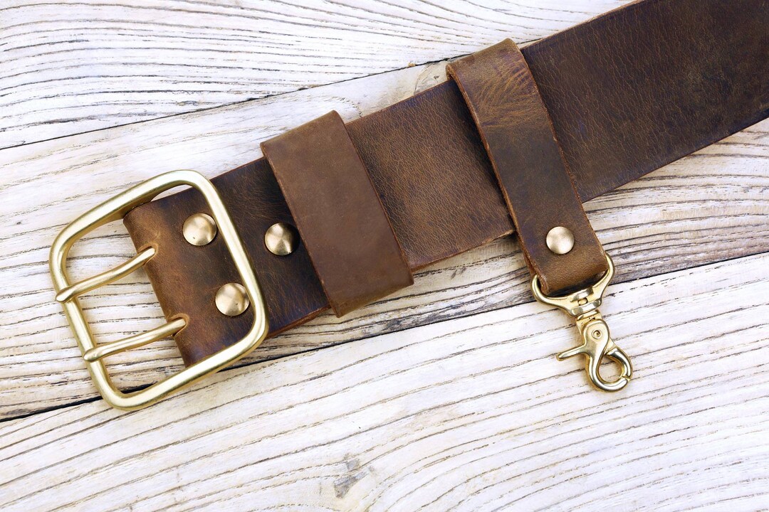 Full Grain Leather Belt Key Holder , Distressed Leather Belt Hook Clip ...