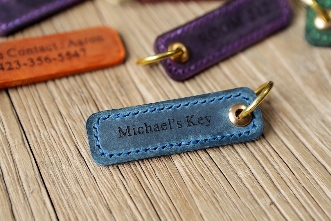 Personalized Leather Keychain Key Chain , Engraved Custom Key Tags ...