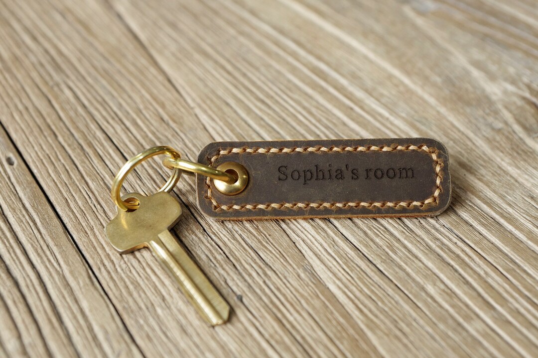 Personalized Brown Mens Leather Keychain , Men Custom Car Key Fob ...