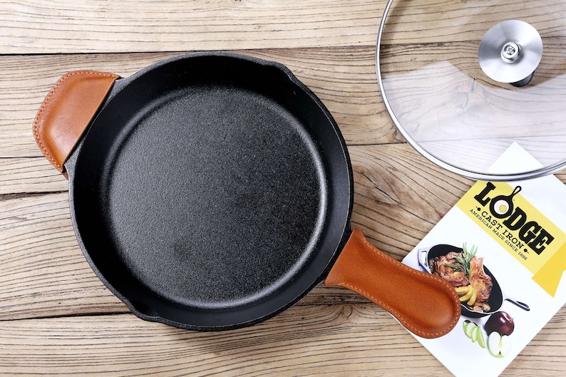 SET of 2 Brown Vegetable Tanned Leather Pot Handle Cover for Lodge Cast ...
