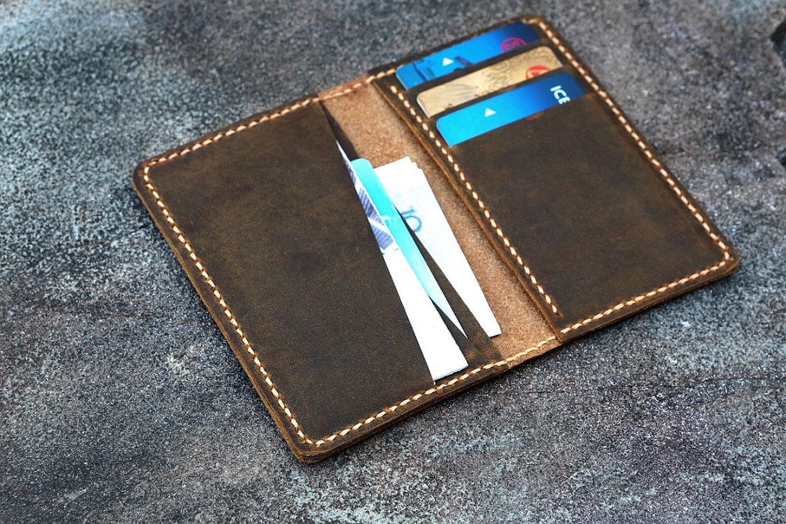 Men Minimalist Leather Card Wallet / Minimal Real Leather Front Pocket ...