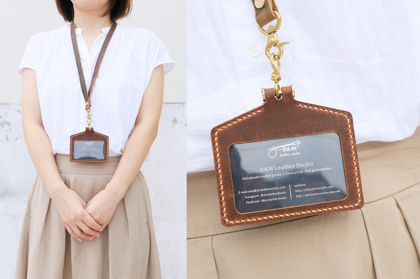 Full Grain Leather Id Badge Holder With Lanyard Real Leather - Etsy