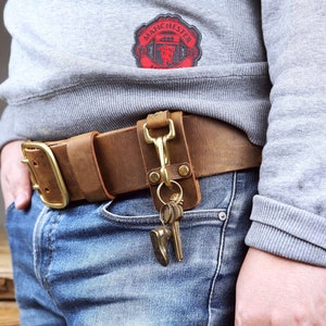 Heavy Duty Full Grain Leather Belt Key Clip, Retro Distressed Leather ...