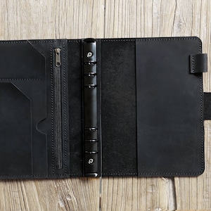 All Black Leather Refillable Planner , Leather A5 6 Ring Binder ...