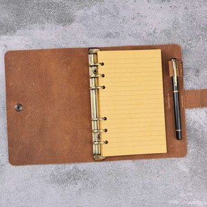 Personalized Refillable 6 Ring Rustic Leather A6 Journal Cover With Pen ...